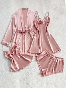 SilkySpell SilkySpell Plunging Neck Camisole, Shorts, And Robe ...