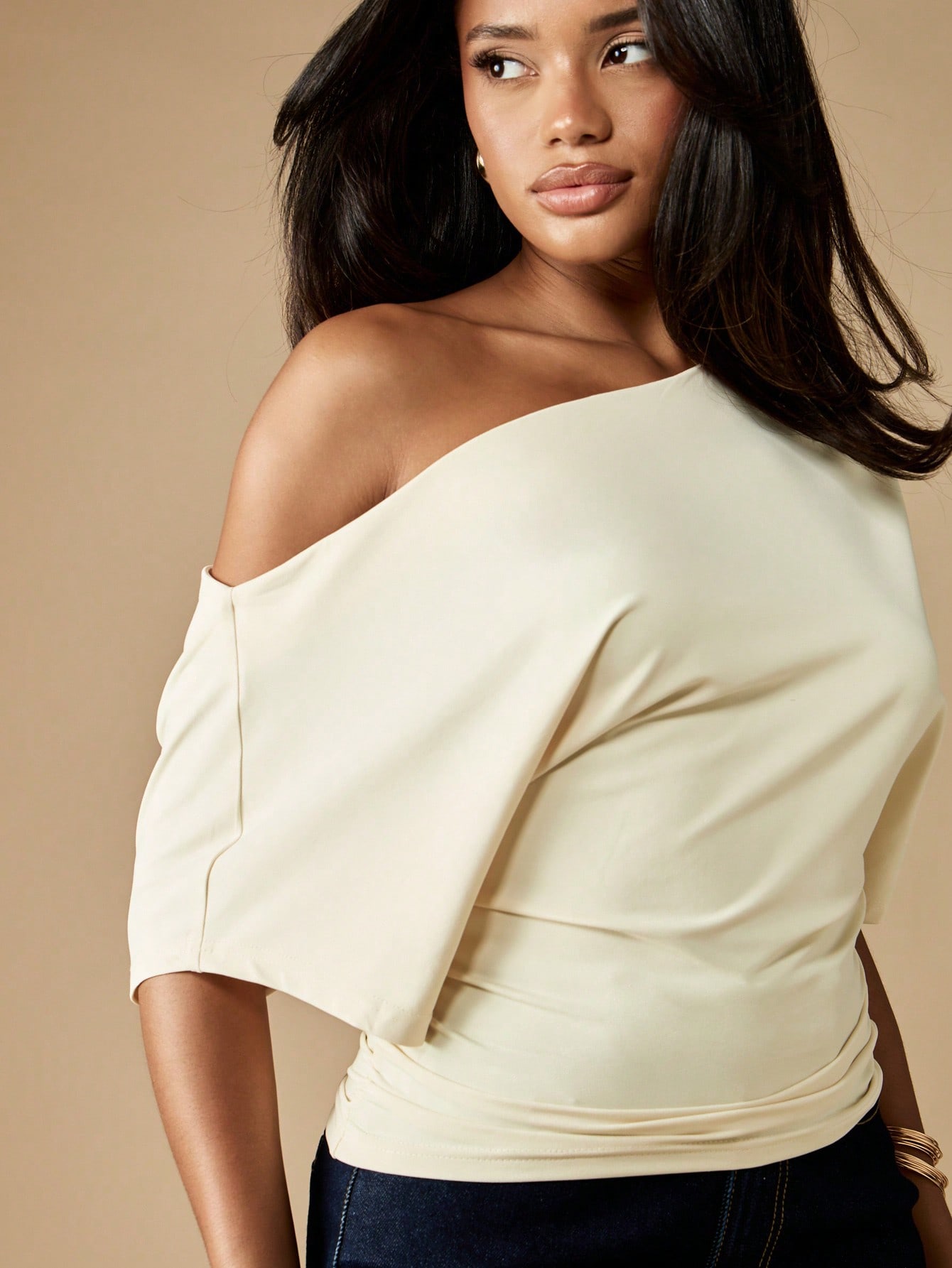 MISSGUIDED One Shoulder Wrap Top With Ruched Side Detail｜MISSGUIDED