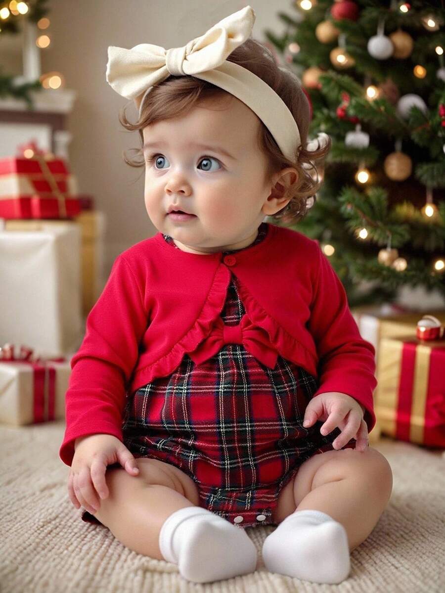 Souflis Souflis Baby Girls' Elegant & Sweet Jacket And Plaid Romper Set ...