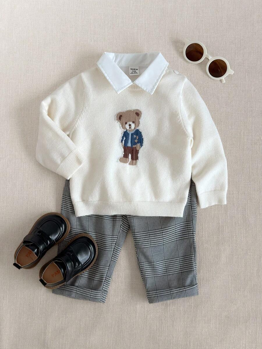 PrepCrw Baby Boys Collegiate Style Bear Pattern Long Sleeve Pullover ...
