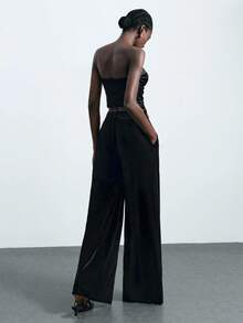 Maija 2pcs/Set Black Velvet Metallic Decor Strapless Bustier Top And ...