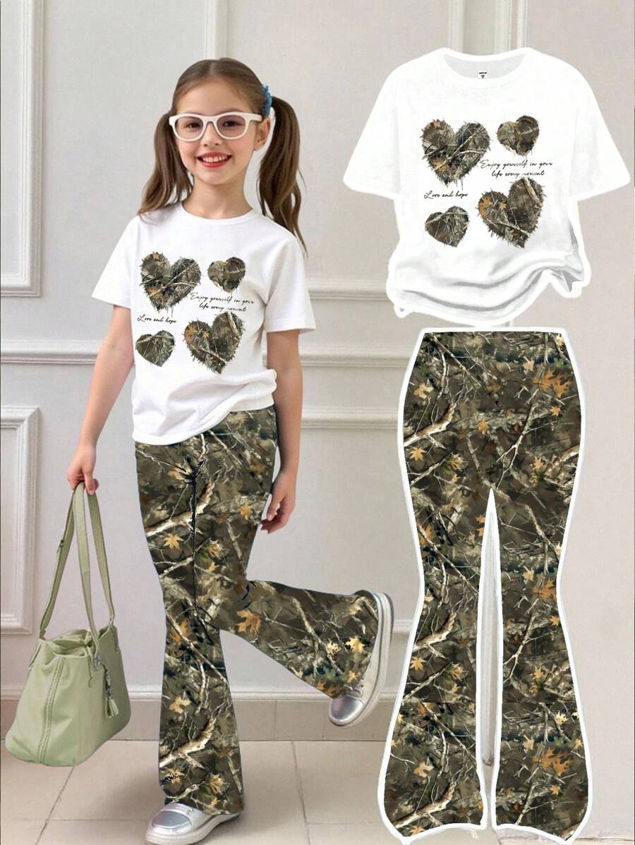 2pcs Young Girls Casual Fashionable Street Style Dry Leaf Camouflage ...