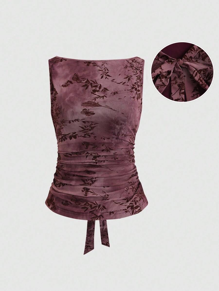 Sweetra New Autumn Mesh Flocked Retro Bow Tie Design Y2K Sexy Camisole ...