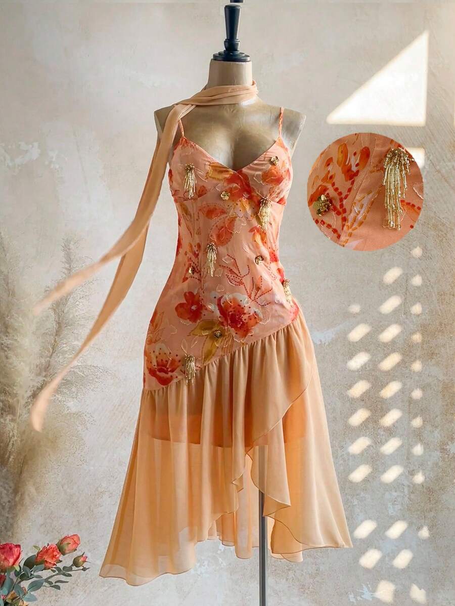 Soleia WYWH Resort Vintage Bohemian Orange Floral Patchwork Cutout Maxi ...