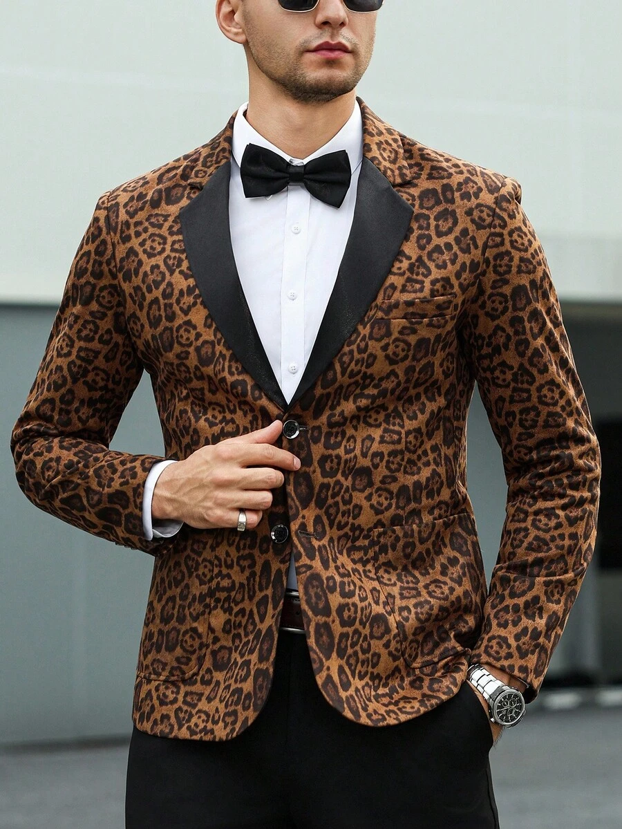 Manfinity AFTRDRK Men's Fashion Leopard Print Notched Collar Single ...
