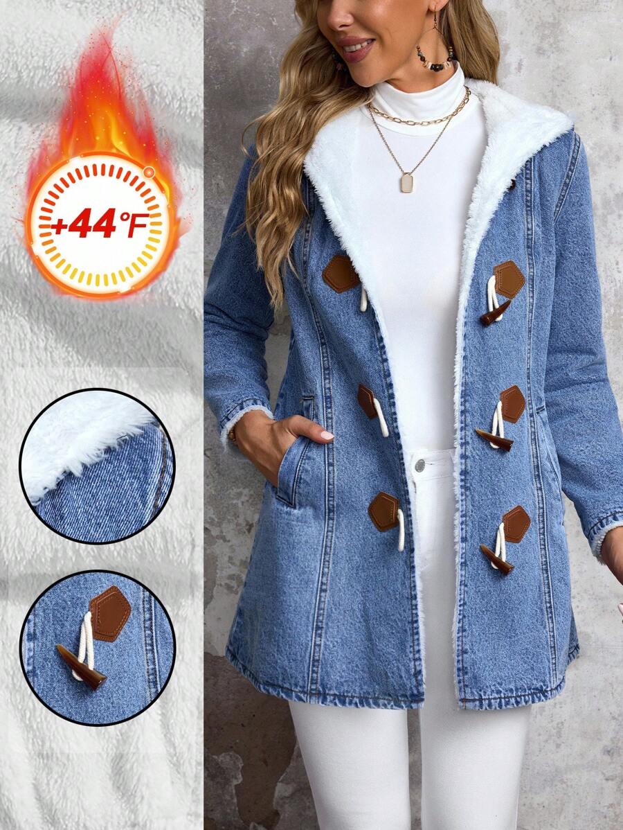 SHEIN Tall Chaqueta vaquera de manga larga con botones de cuerno azul ...