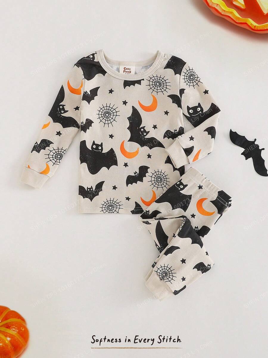 Cozy Pixies Baby Boy/Girl Halloween Bat Pattern Knit Soft Round Neck Long Sleeve Top And Elastic ...
