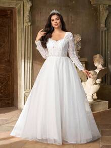 Aureia Plus Size Elegant White Spring Silky Formal Wedding Bridal Dress ...