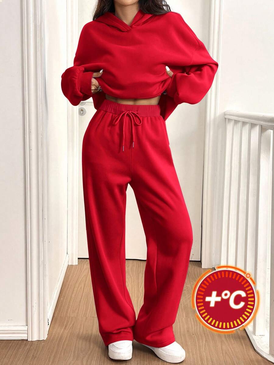 SHEIN EZwear 2pcs/Set Women Thermal Lined Hoodie Sweatshirt And ...