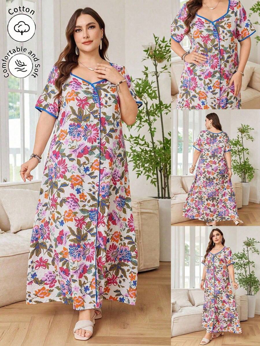 Lacomfia Plus Size Women's Short Sleeve Long Casual Loose Arabic Maxi ...