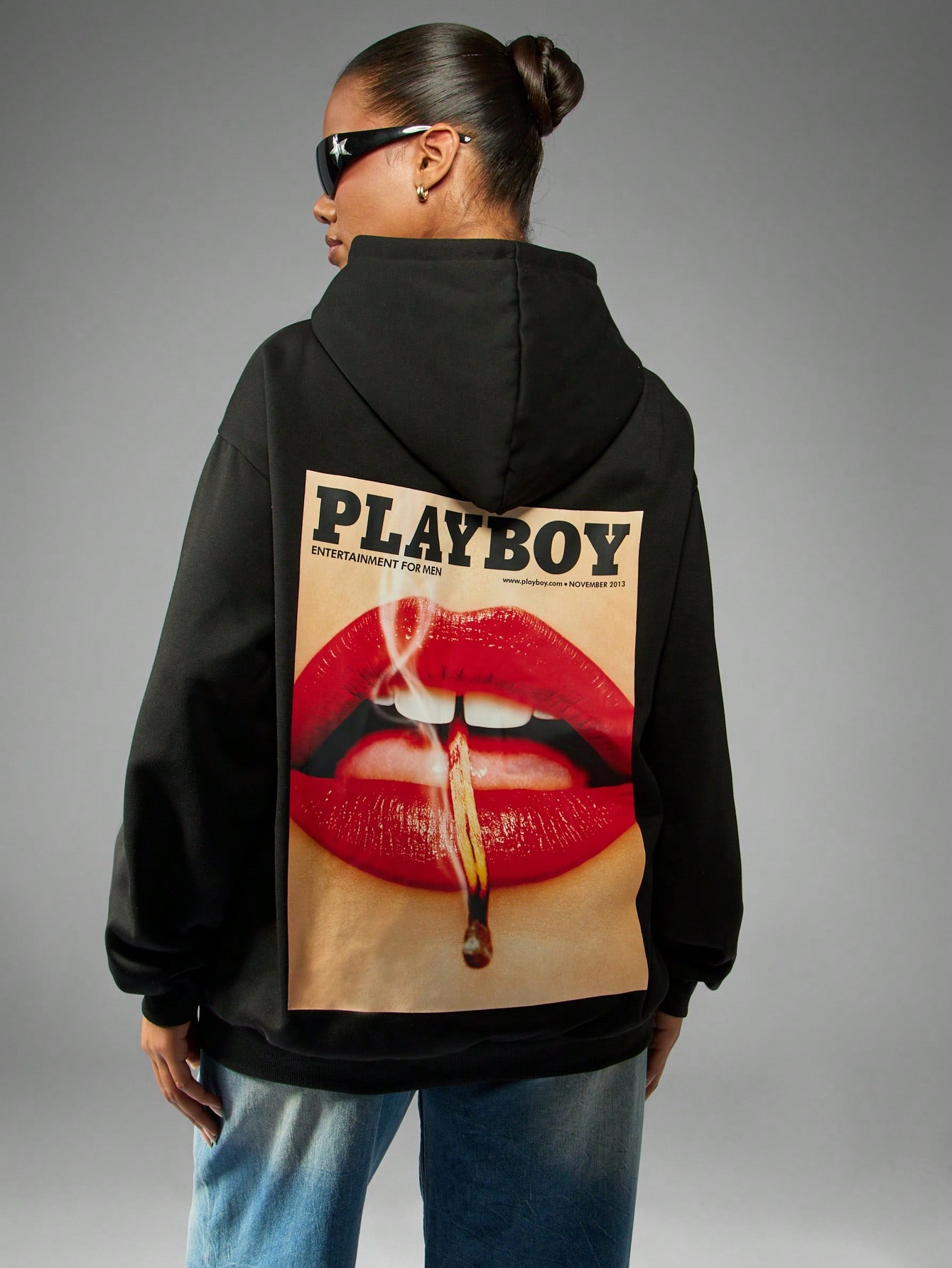 Missguided x Playboy Oversized Magazine Cover Print Hoodie Mini Dress ...