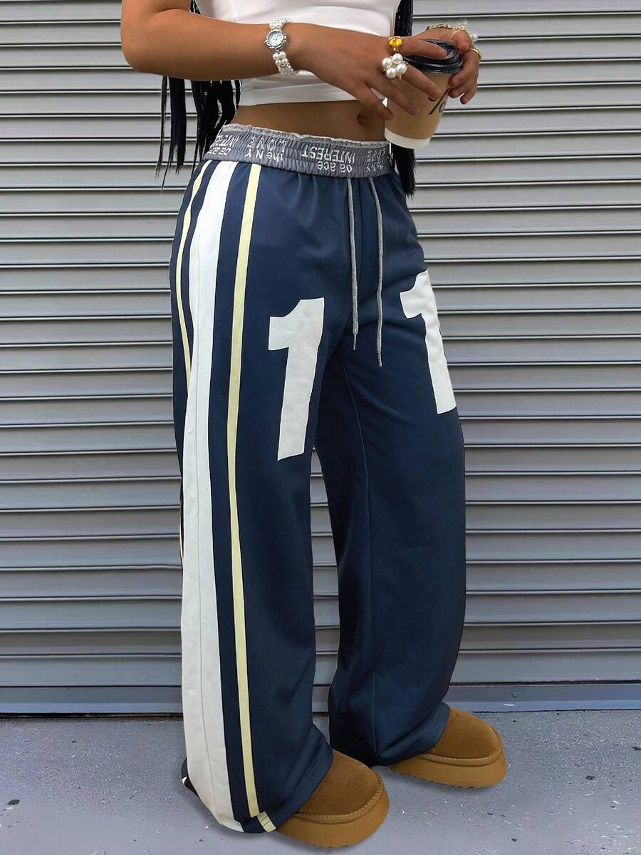 Rovax Fashionable Color Block Loose Low Waist Straight Leg Pants Fall ...