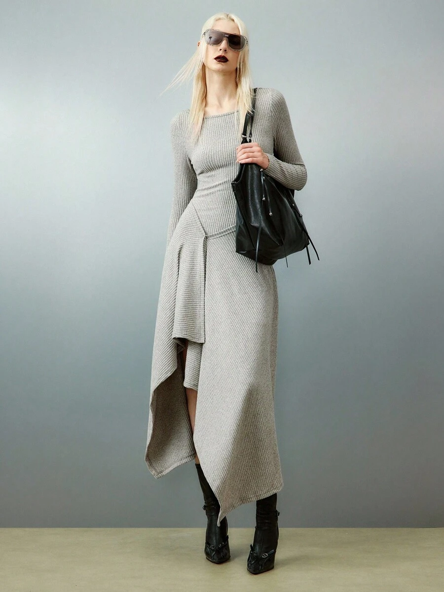 Airlisse Black & White Striped Asymmetrical Hem Dress Fall Cloth For ...