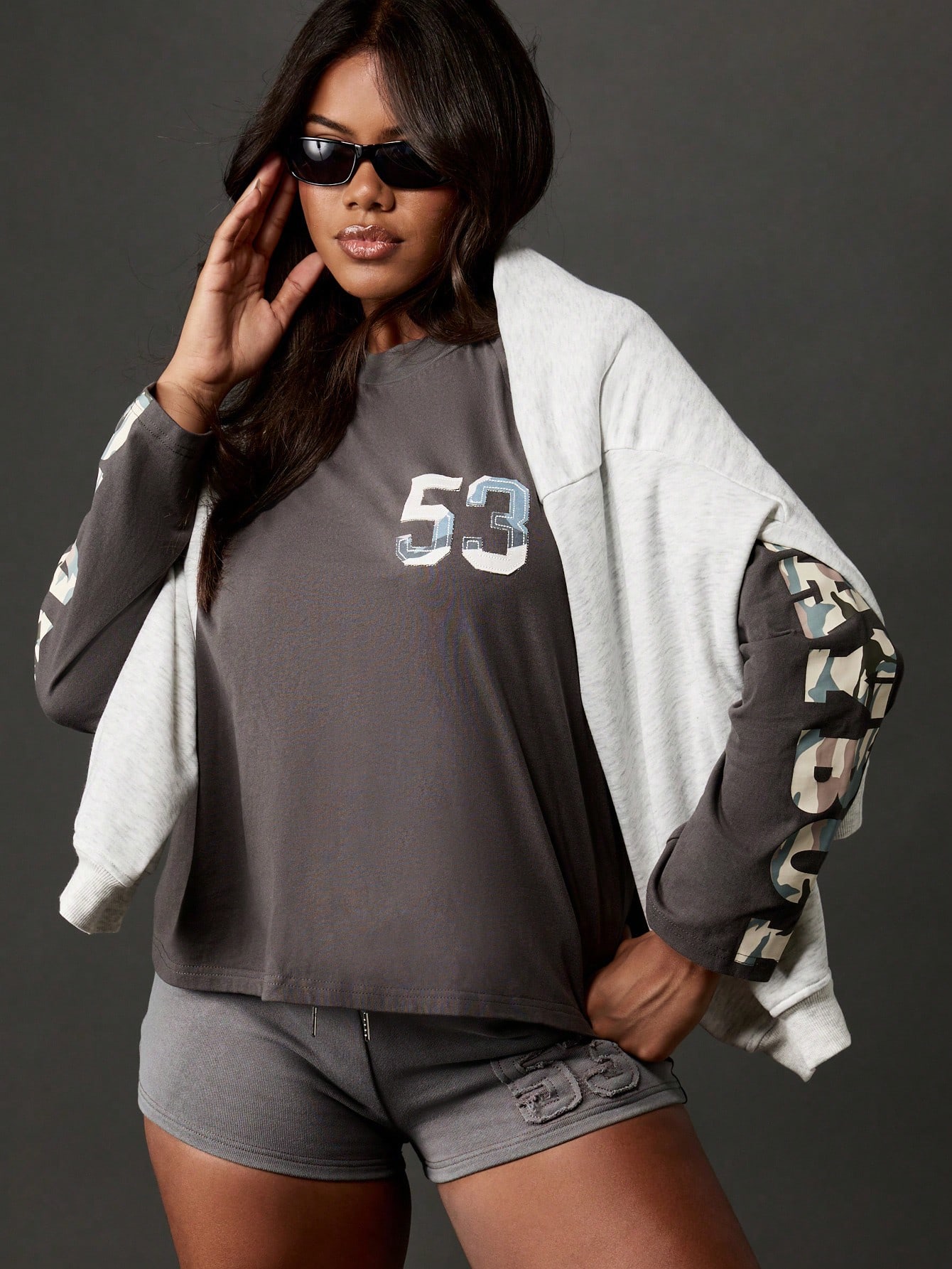 Missguided x Playboy Long Sleeve Varsity Number Top With Camouflage ...