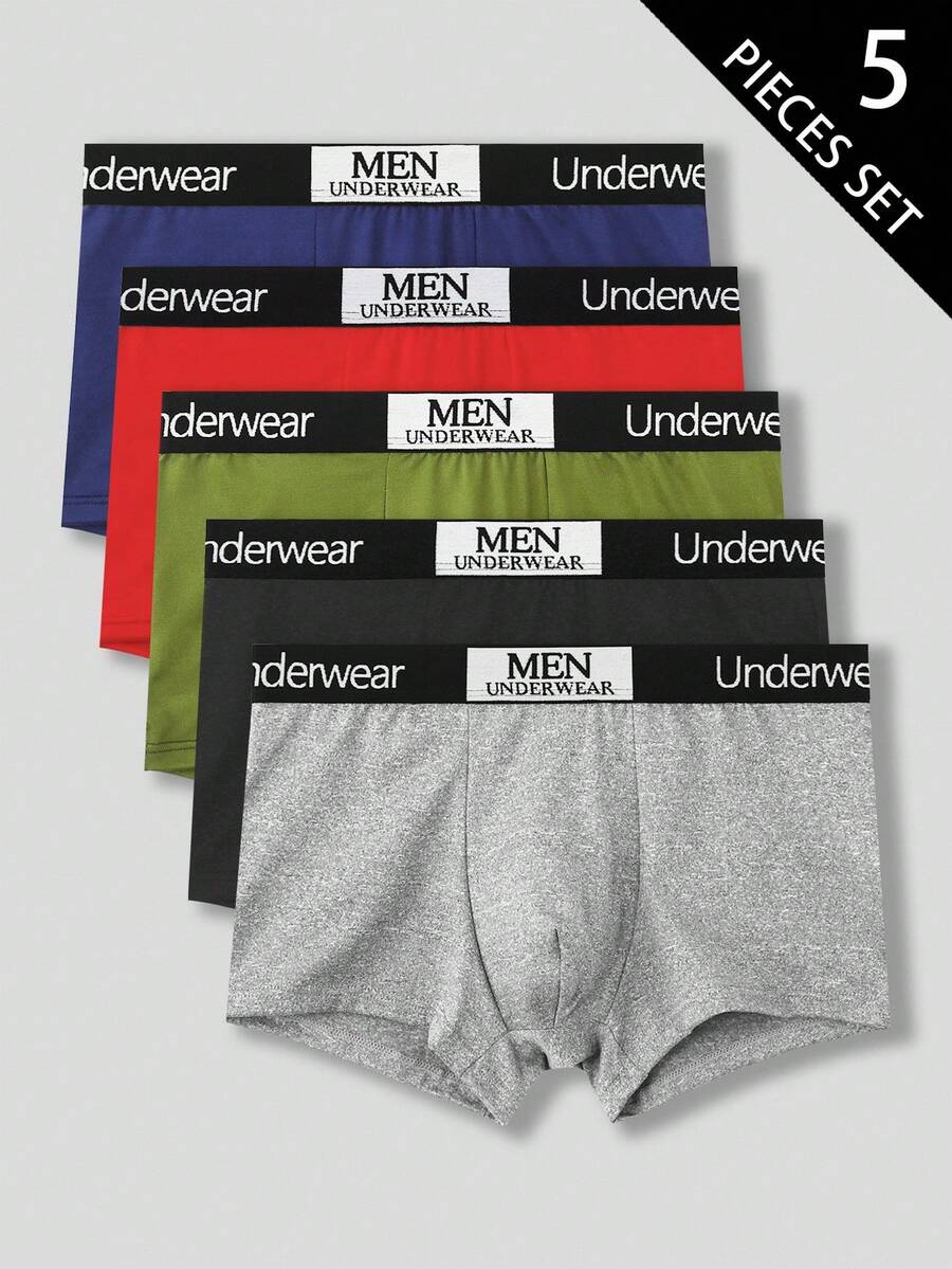 SHEIN 5pcs/Pack Men's Solid Color Briefs With Letter Waistband Men ...