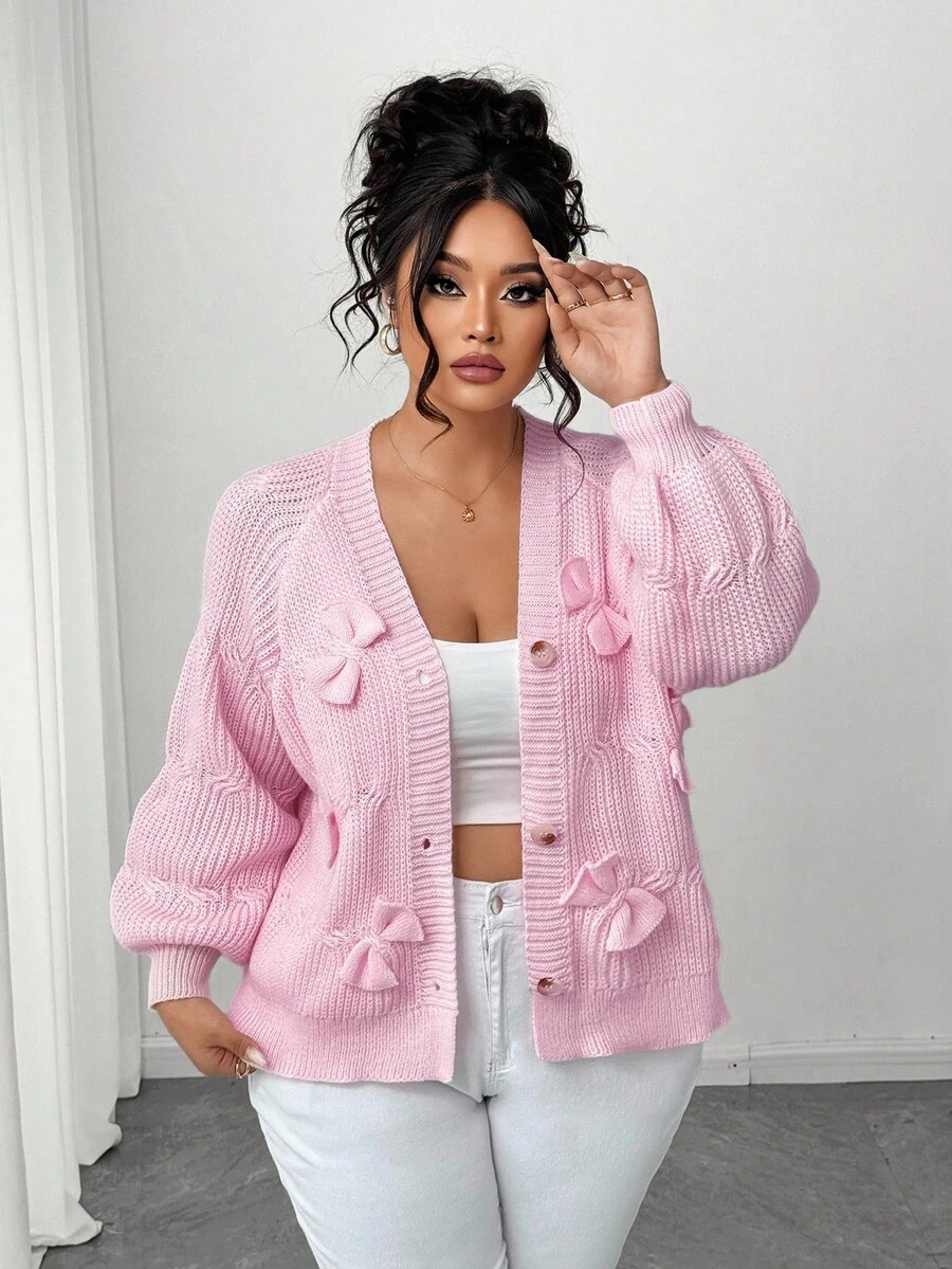 SHEIN CURVE+ Plus Size Fashionable Casual V-Neck Bow Women's Loose ...