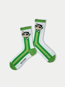 THE POWERPUFF GIRLS X SHEIN 1 Pair Women's Colorblock Buttercup Pattern ...