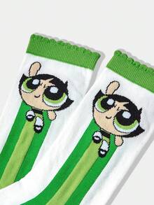 THE POWERPUFF GIRLS X SHEIN 1 Pair Women's Colorblock Buttercup Pattern ...