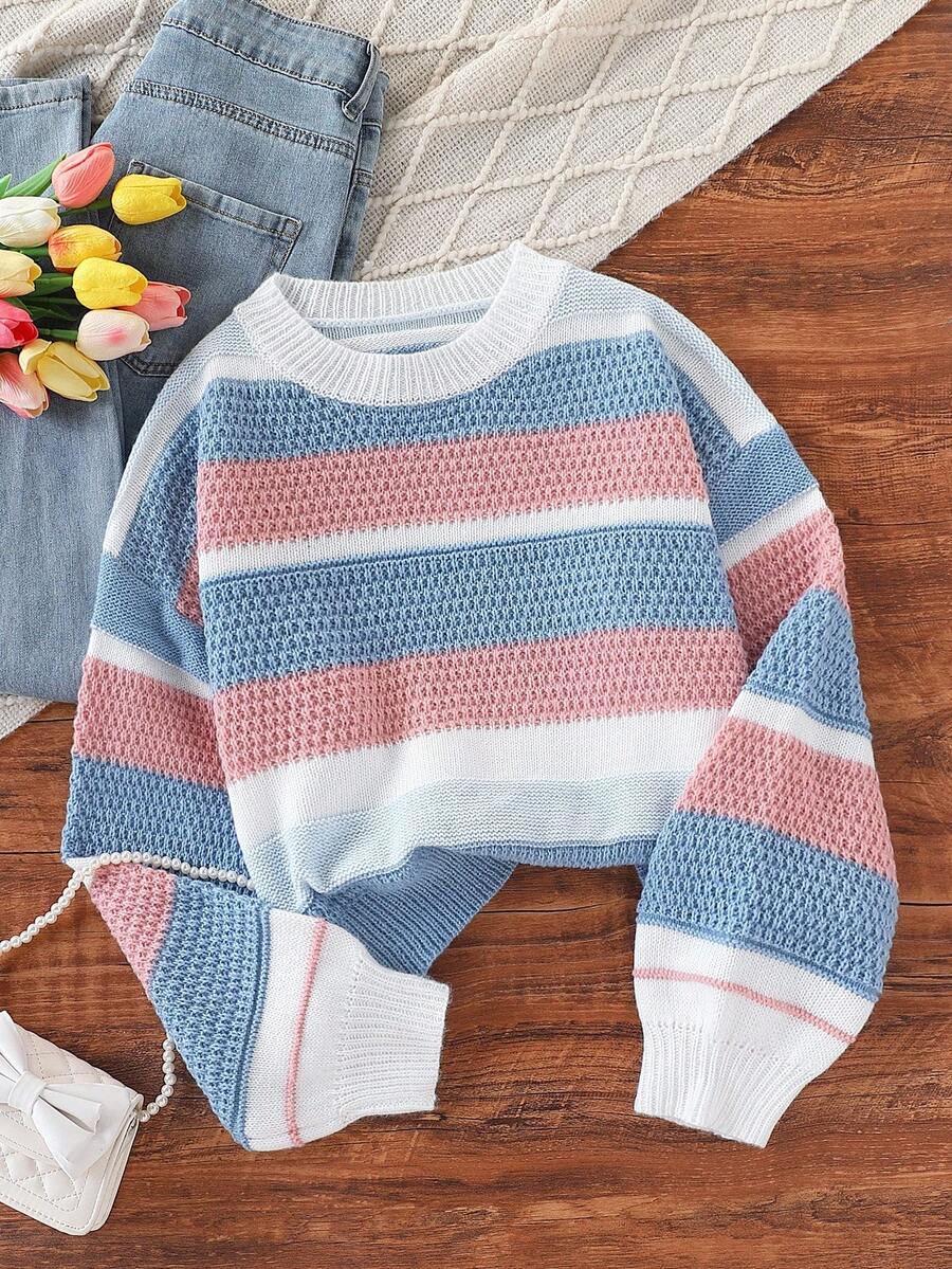 Colorful Striped Sweater, Casual Style, Fashionable Knit Top For Teen ...