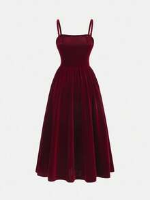 Serisse Kids Tween Girls Elegant Pearl Strap Burgundy Velvet Midi Dress ...