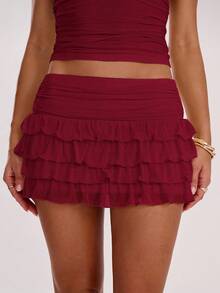 SHEIN BAE Women's Fashionable Sexy Multi-Layer Ruffle Hem Mini Skirt ...