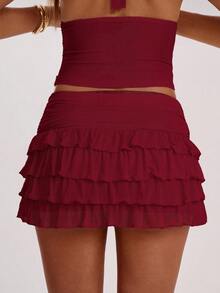 SHEIN BAE Women's Fashionable Sexy Multi-Layer Ruffle Hem Mini Skirt ...