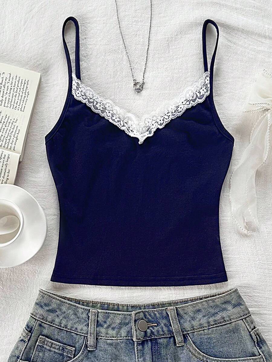 Tween Girls Lace Ballet Style Camisole Tank Tops, Navy Blue & White ...