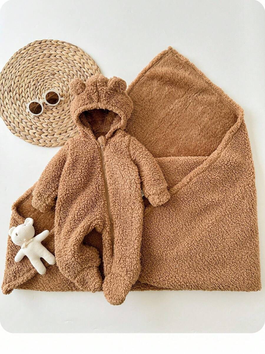2pcs Newborn Baby Girl Cute Furry Brown Long Sleeve Hooded Romper With ...