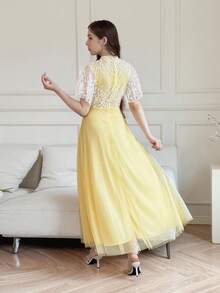 Tween Girl Elegant Embroidered Mesh Overlay Party Dress | SHEIN