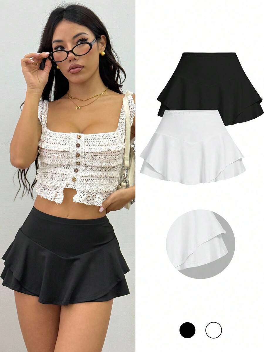 SHEIN PETITE Paquete múltiple de culotes con dobladillo con volantes ...