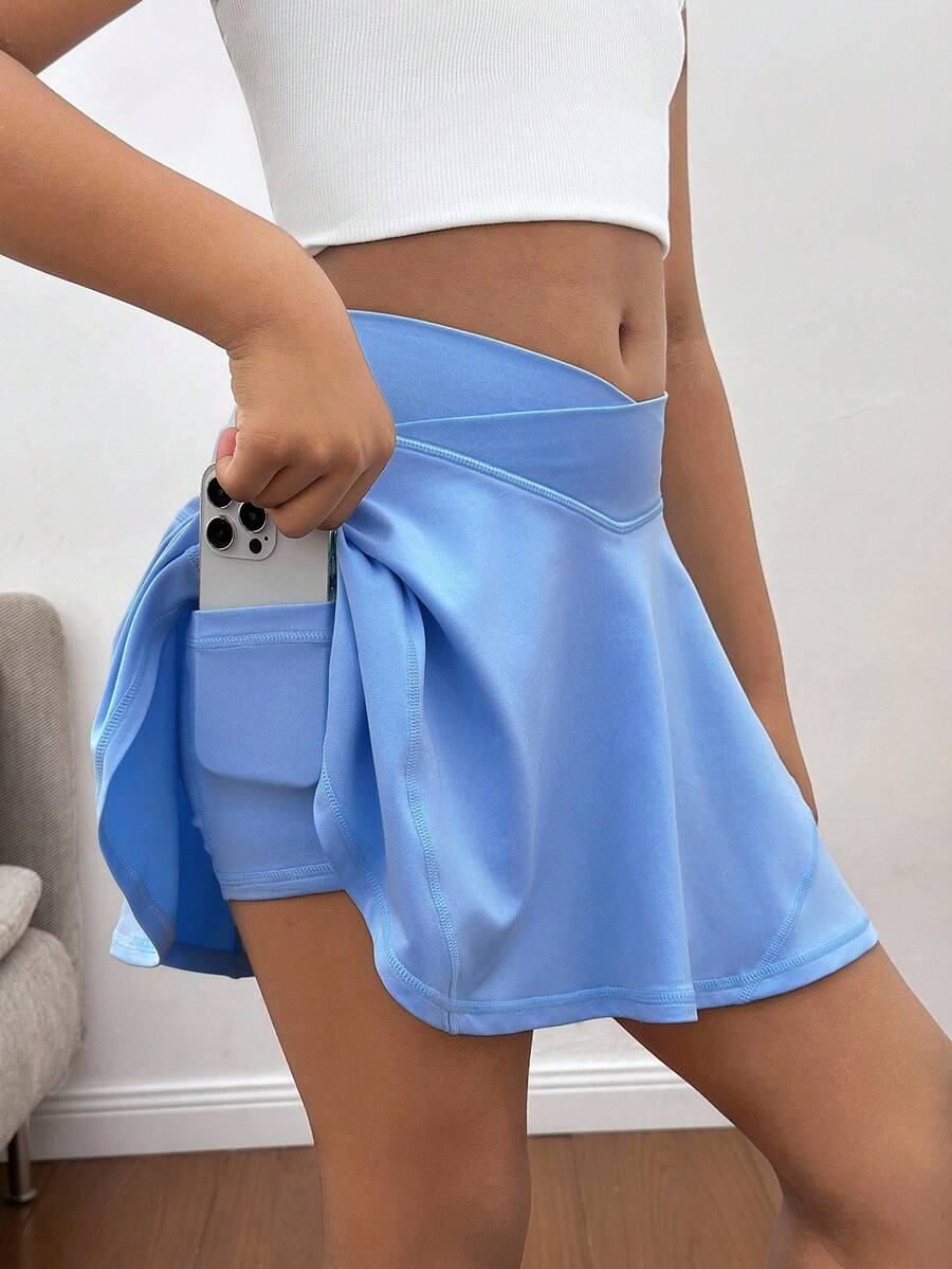 SHEIN Tween Girl Solid Color Knit Shorts With Pockets, Anti-Flashing ...