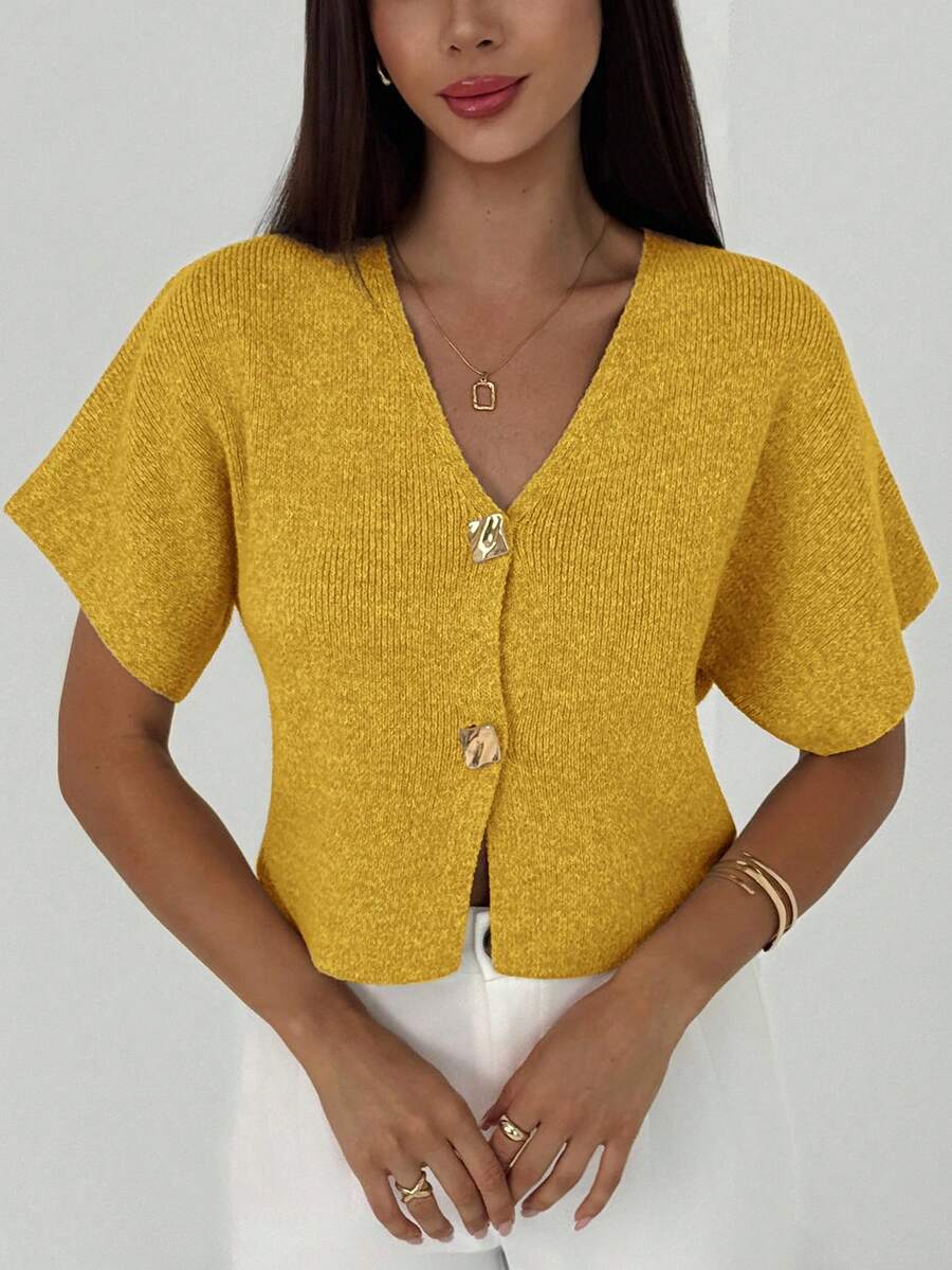 Aloruh New Minimalist Fashion Deep V-Neck Short Sleeve Thin Double ...