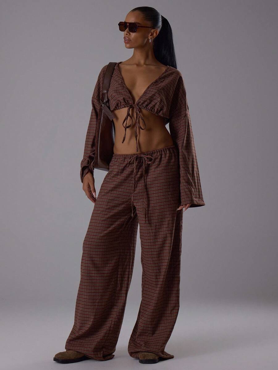 MUSERA Extrem kurzer Crop Top & Hose mit Kordelzug Co-Ord Outfit, Boho ...