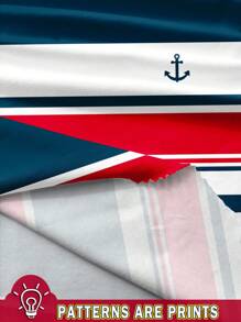 EMERY ROSE Casual Red Blue White Striped Round Neck Short Sleeve Loose ...