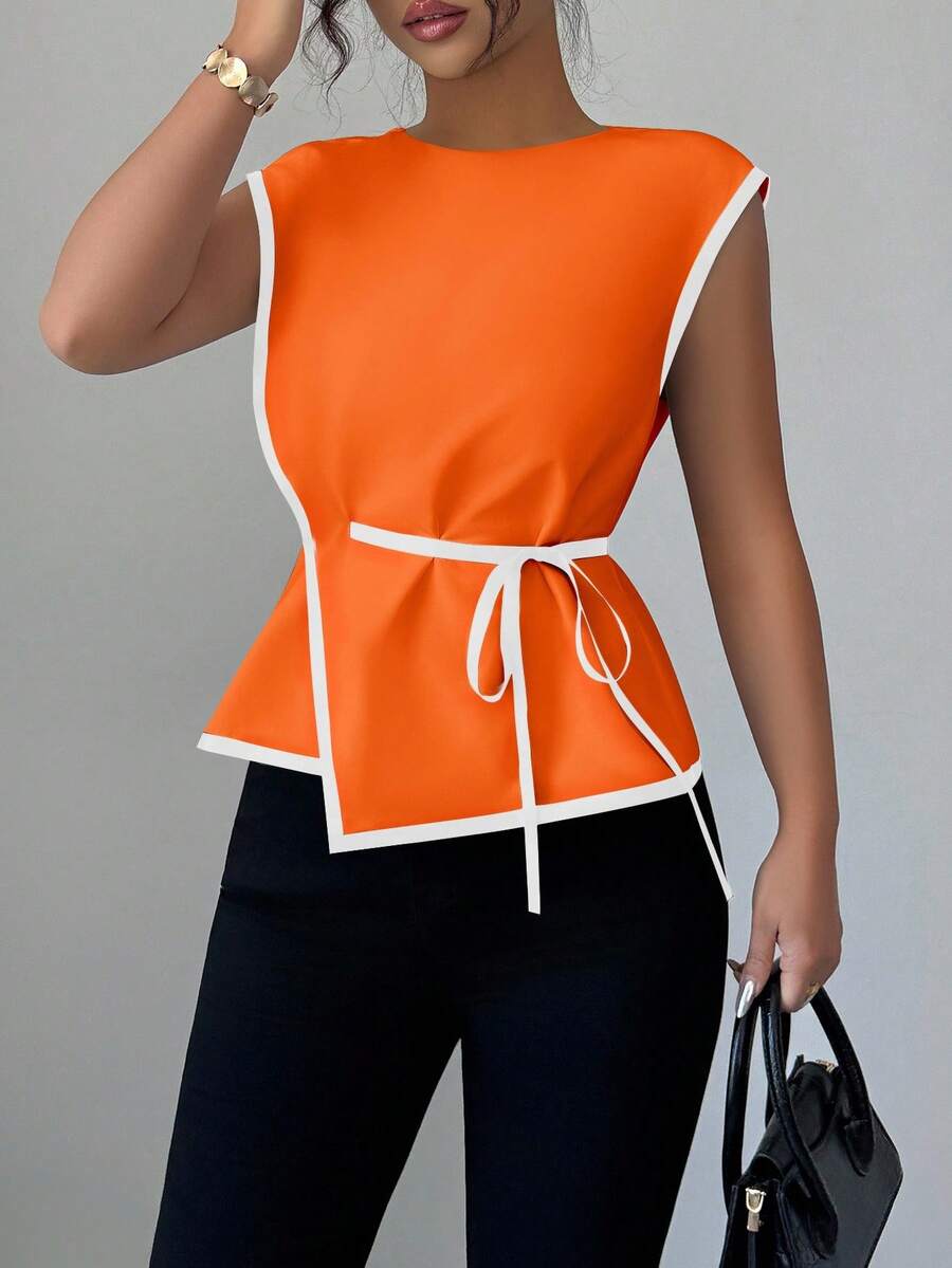 Elenzga Camisa elegante de mujer con cintura ceñida y contraste de ...