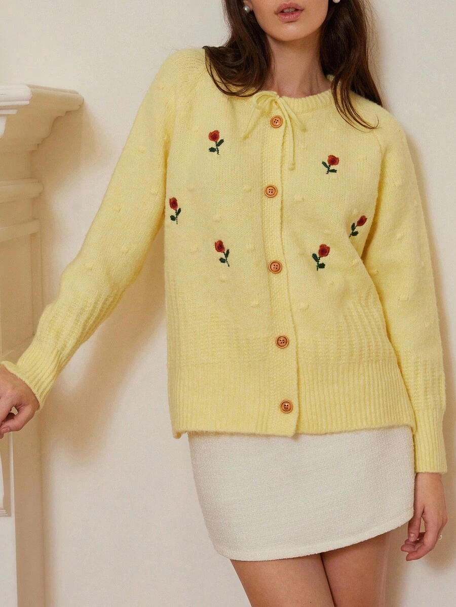 Aveloria Rosie Cárdigan de punto texturizado con lazo de corbata ...