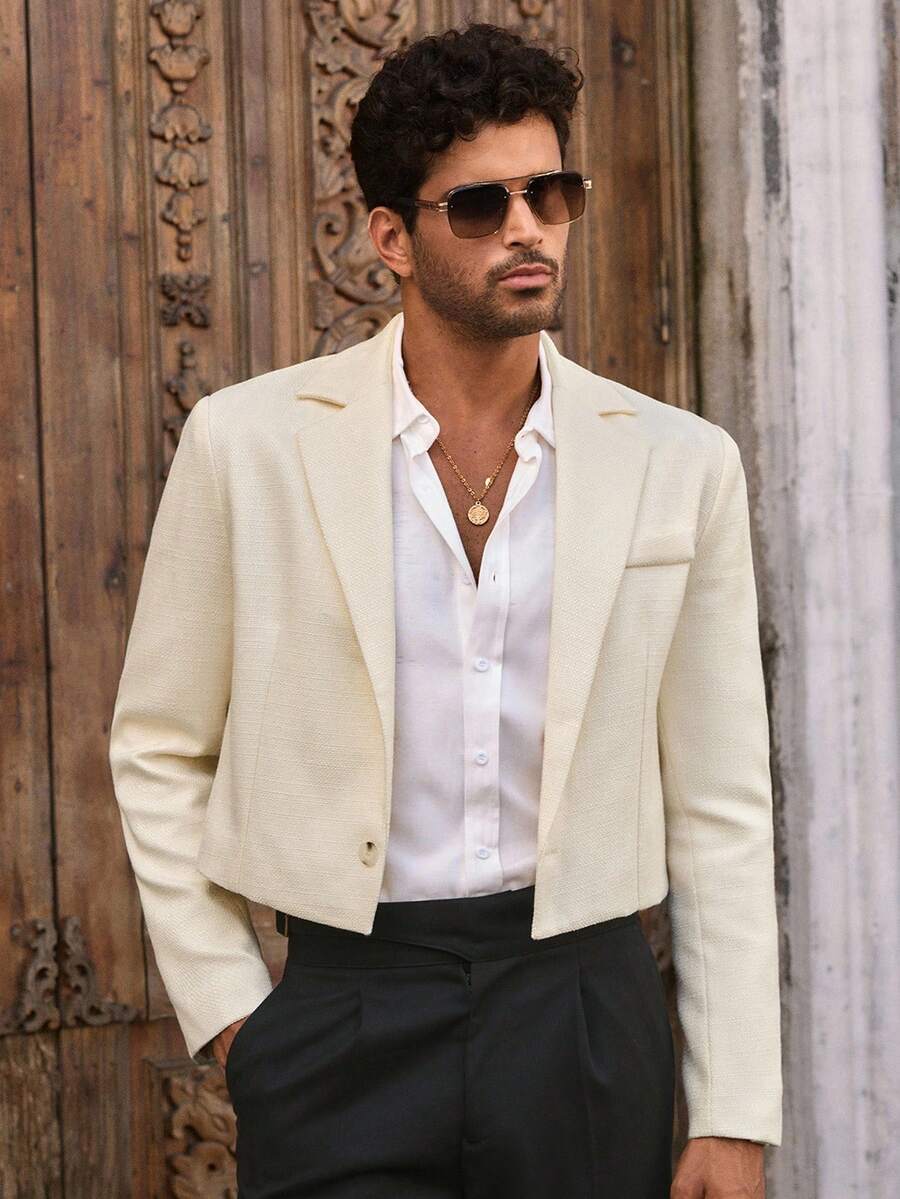 HIMLAND Men's Casual Contrast Collar Wide Shoulder Solid Color Short ...