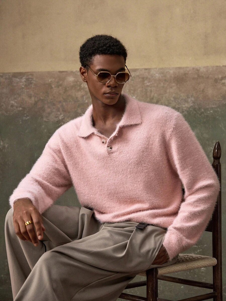 AKNOTIC Business Casual Men's Solid Color Long Sleeve Polo Neck Casual ...