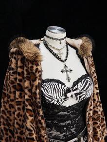 Sunspun Leopard Faux Fur Minimalist Hat & Short Vintage Casual Jacket ...