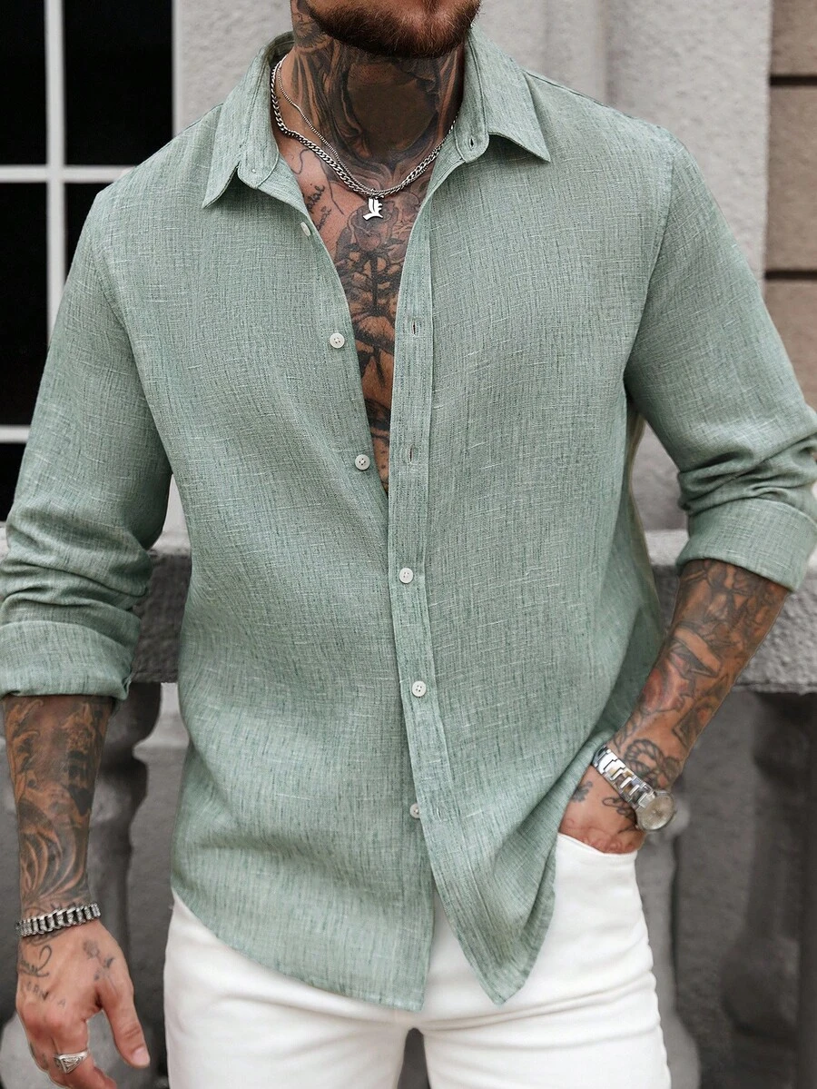 Manfinity CasualCool Men's Casual Button-Up Long Sleeve Shirt ...