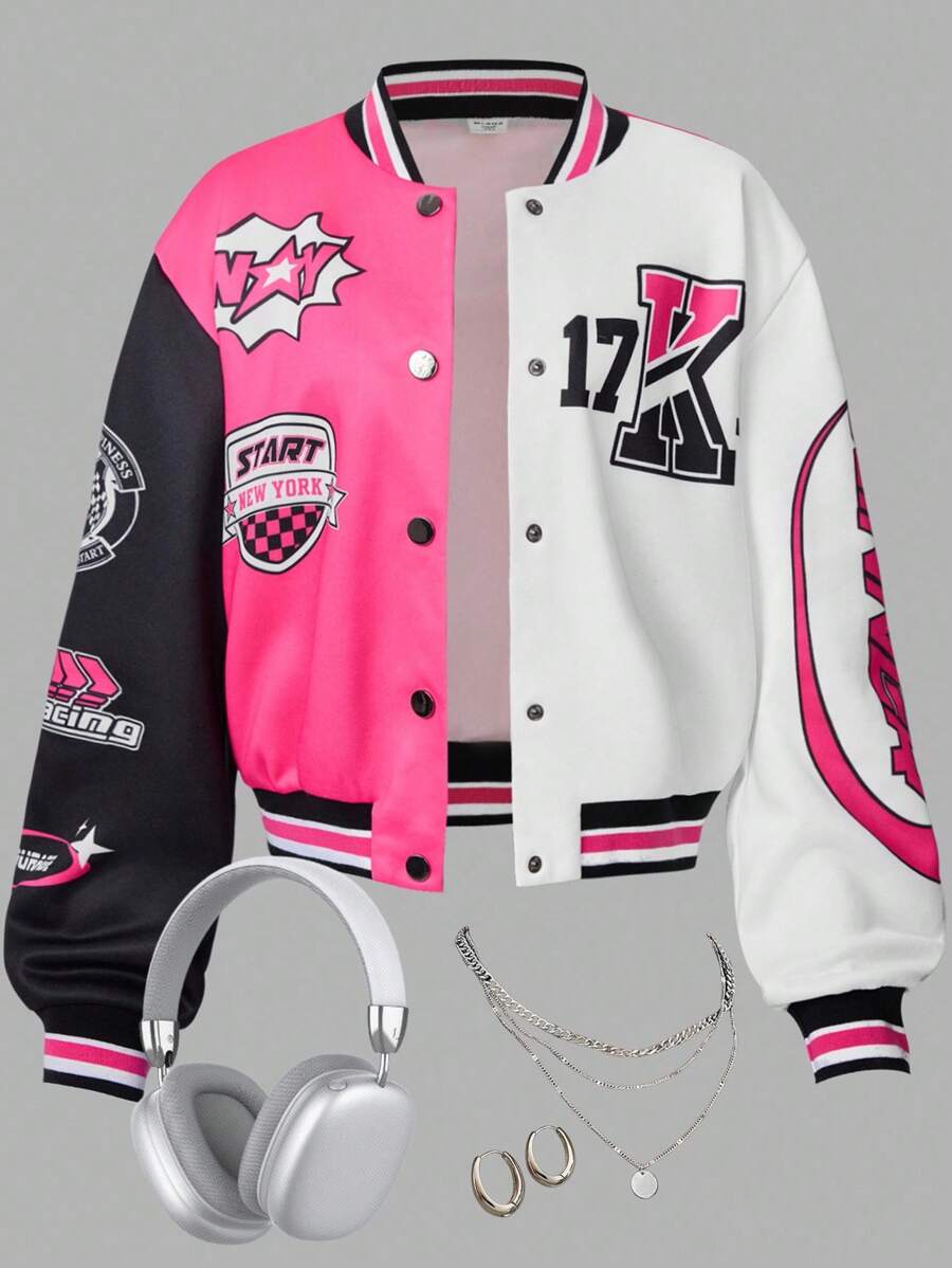 SHEIN Girlism Teen Girls Casual Street Baseball Jacket, Long Sleeve ...