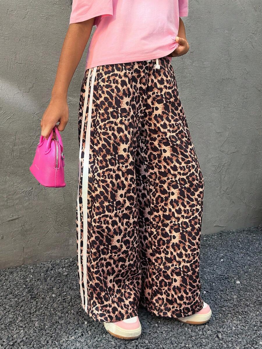 Coolane Kids Tween Girls Leopard Print Drawstring Waist Wide Leg Pants ...