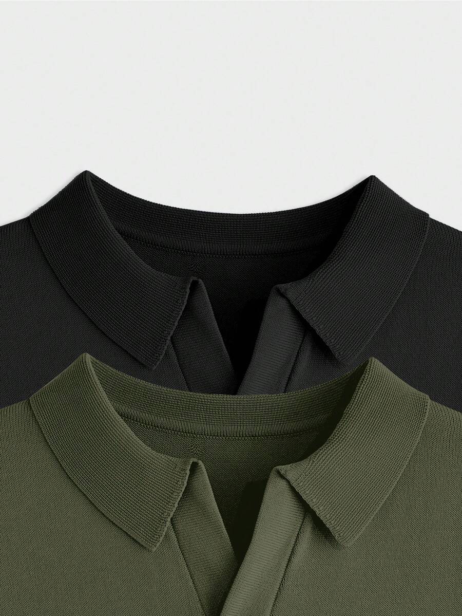 AKNOTIC 2pcs Pack Men's Minimalist Silky Short Sleeve Knit Polo Top ...