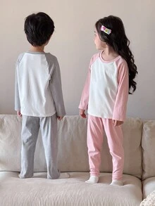 2pcs Tween Boy Casual Colorblock Round Neck Long Sleeve Top And Pants ...