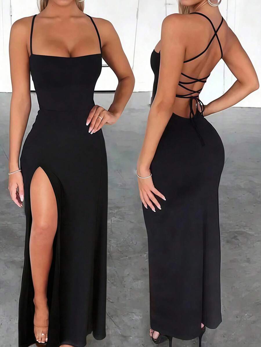 Zyxie Slim Fit Sexy High Slit Cross Strap Tie Up Long Dress For Women ...