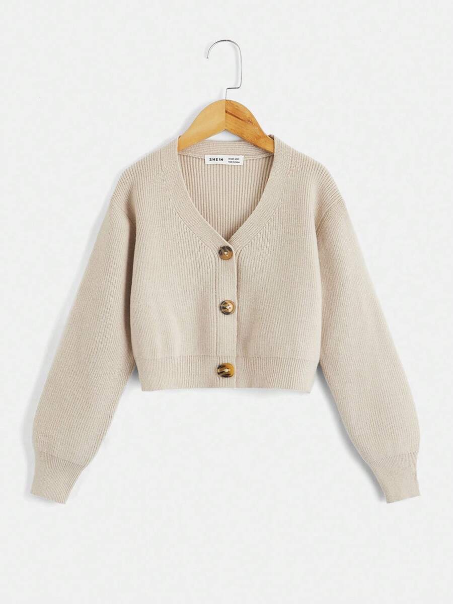 SHEIN Tween Girl Ribbed Knit Cardigan Cropped Cardigan Girls Kids ...