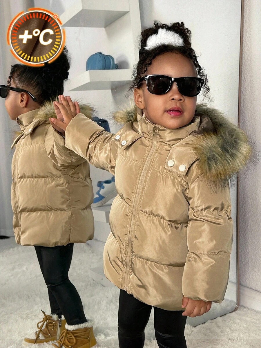 SHEIN Baby Girl Cute Thermal-Lined Hooded Padded Coat, Versatile For Autumn/Winter Toddler ...