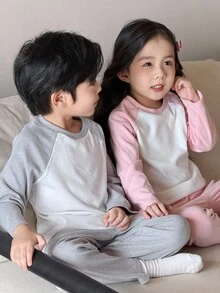 2pcs Tween Boy Casual Colorblock Round Neck Long Sleeve Top And Pants ...