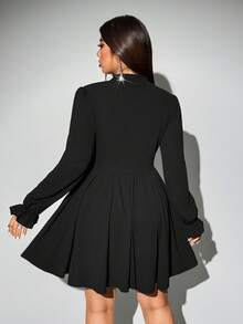 Viva Relle Plus Size Women's Solid Color Hollow Neck Tie Waist Dress ...