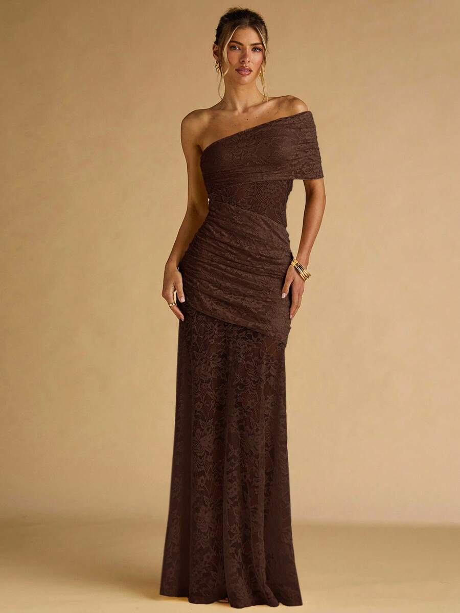 SHEIN BAE Vestido de encaje de unicolor elegante para fiesta de mujer ...